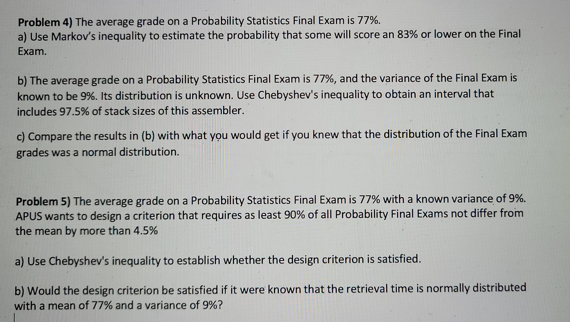 Solved Problem 4) The average grade on a Probability | Chegg.com