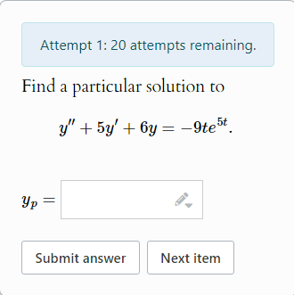 Solved Attempt 1: 20 ﻿attempts remaining.Find a particular | Chegg.com