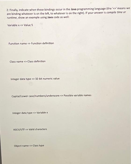 Solved Indicate when these bindings occurs in the C | Chegg.com