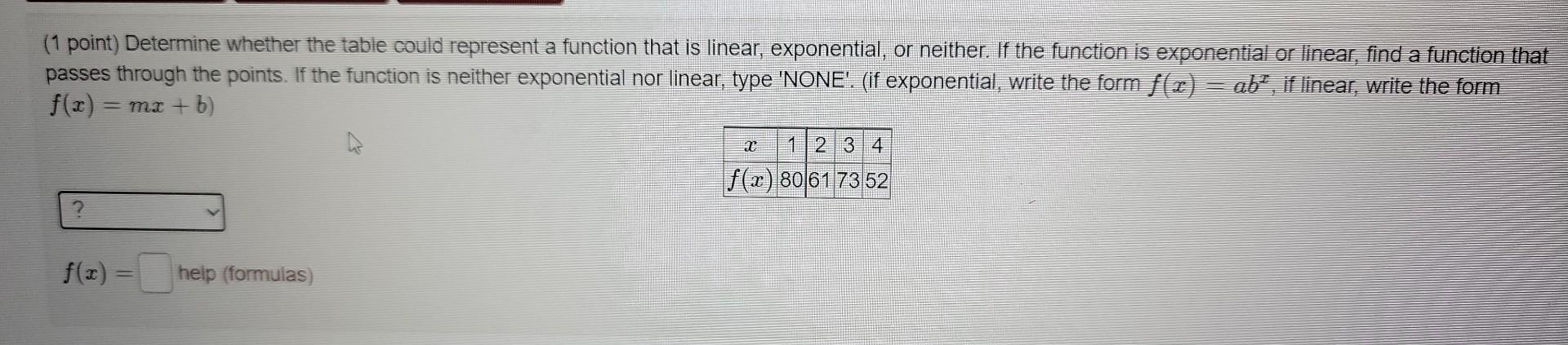 Solved (1 point) Determine whether the table could represent | Chegg.com