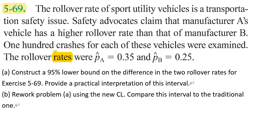 Solved 5-69. ﻿The rollover rate of sport utility vehicles is | Chegg.com