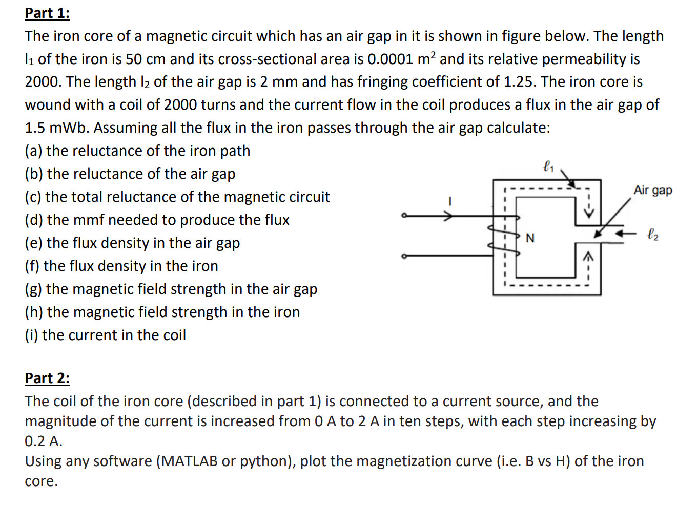 Solved Part 1:The iron core of a magnetic circuit which has | Chegg.com