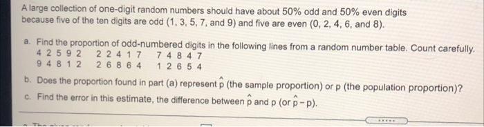 Solved A Large Collection Of One Digit Random Numbers Should