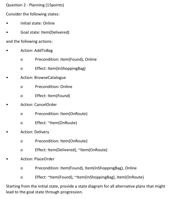 Solved Question 2 - ﻿Planning (15points)Consider the | Chegg.com