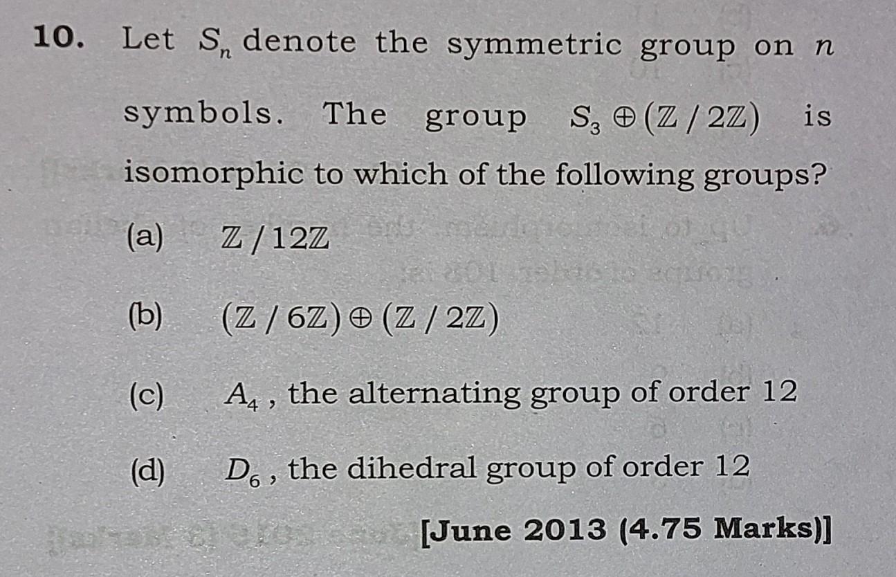 Solved 10. Let S denote the symmetric group on n symbols. | Chegg.com