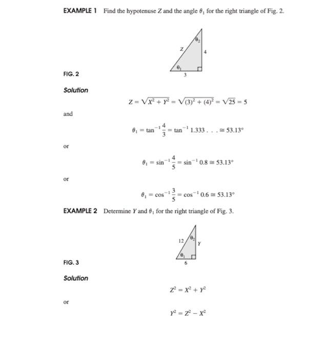 Solved EXAMPLE 1 Find the hypotenuse Z and the angle θ1 for | Chegg.com