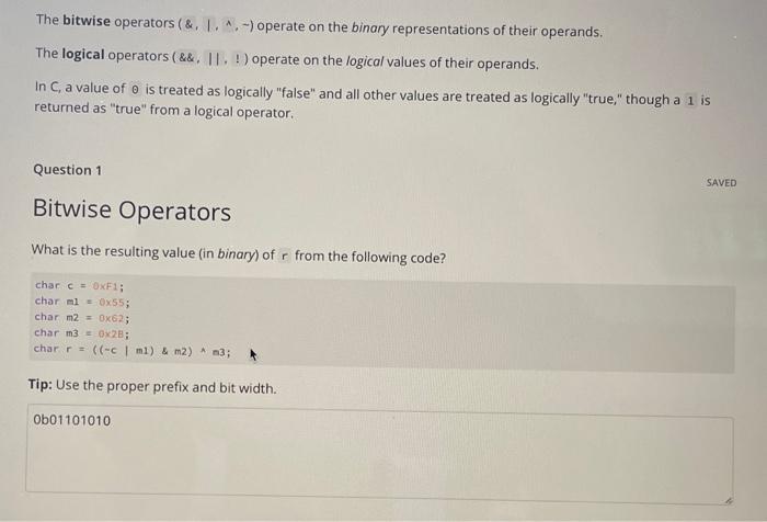 Solved The bitwise operators(&. I. . -) operate on the | Chegg.com