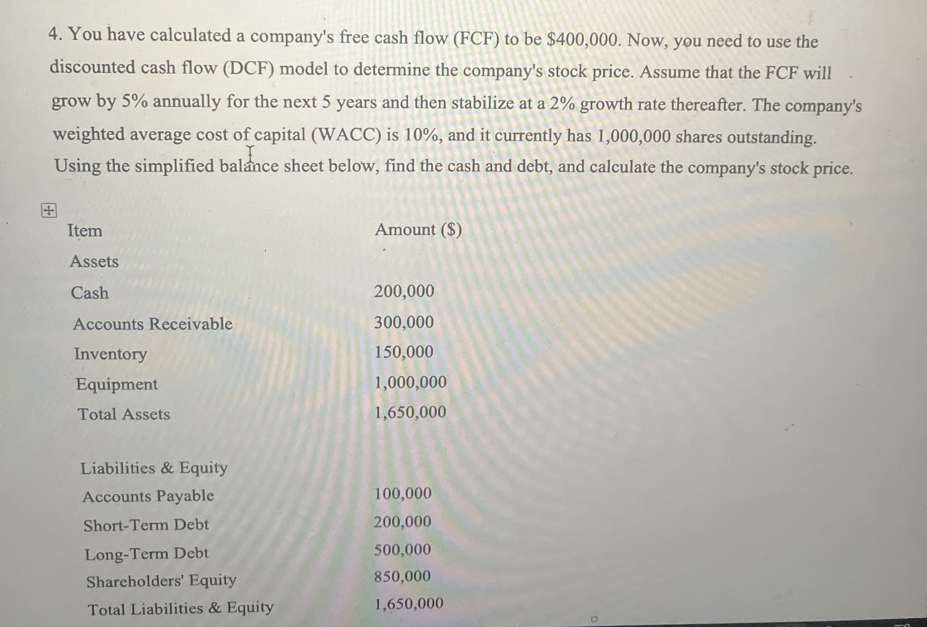 Solved SOLVE USING EXCEL. You have calculated a company's | Chegg.com