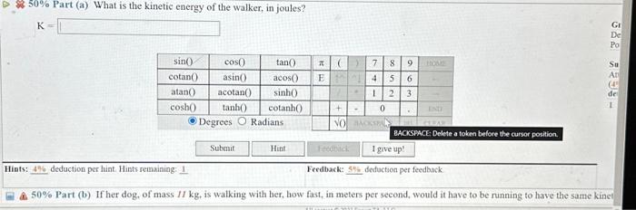 Solved (6\%) Problem 9: A walker of mass 65 kg is moving at | Chegg.com