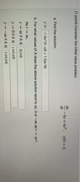 Solved (1 point) Consider the initial value problem - 6y = | Chegg.com