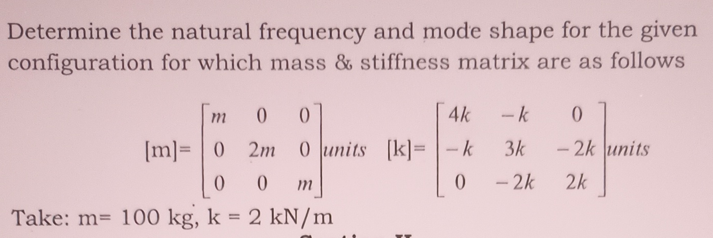 Solved Determine the natural frequency and mode shape for | Chegg.com