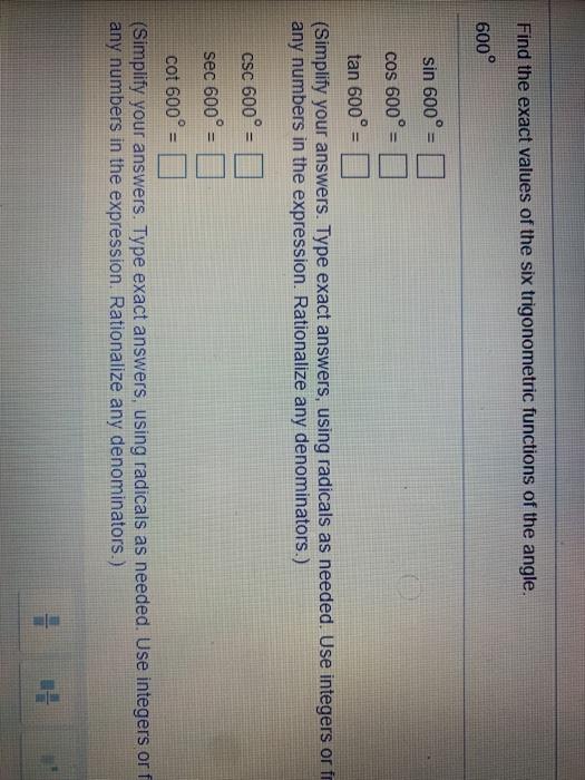 Solved Find the exact values of the six trigonometric | Chegg.com