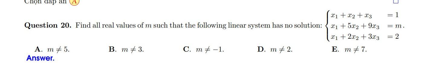 Solved Question 20. Find all real values of m such that the | Chegg.com
