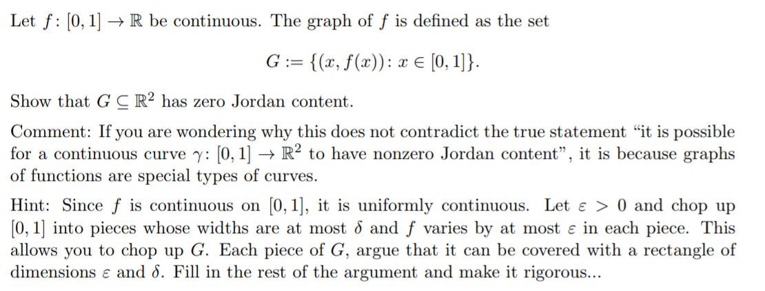 Solved Let F [0 1]→r Be Continuous The Graph Of F Is