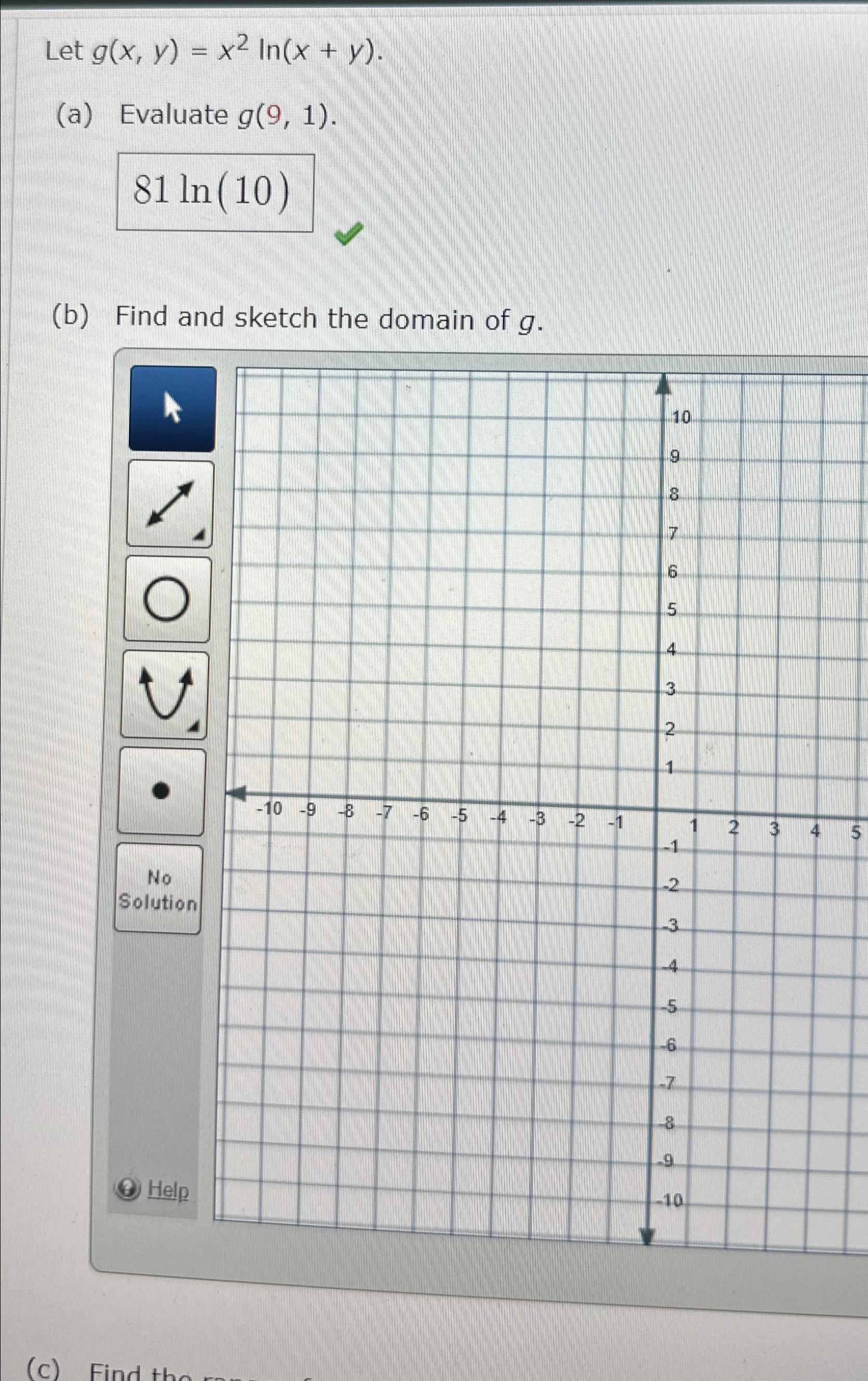 Solved Let g(x,y)=x2ln(x+y)(a) Evaluate g(9,1).(b) Find | Chegg.com Solved Let g(x,y)=x2ln(x+y)(a) Evaluate g(9,1).(b) Find | Chegg.com