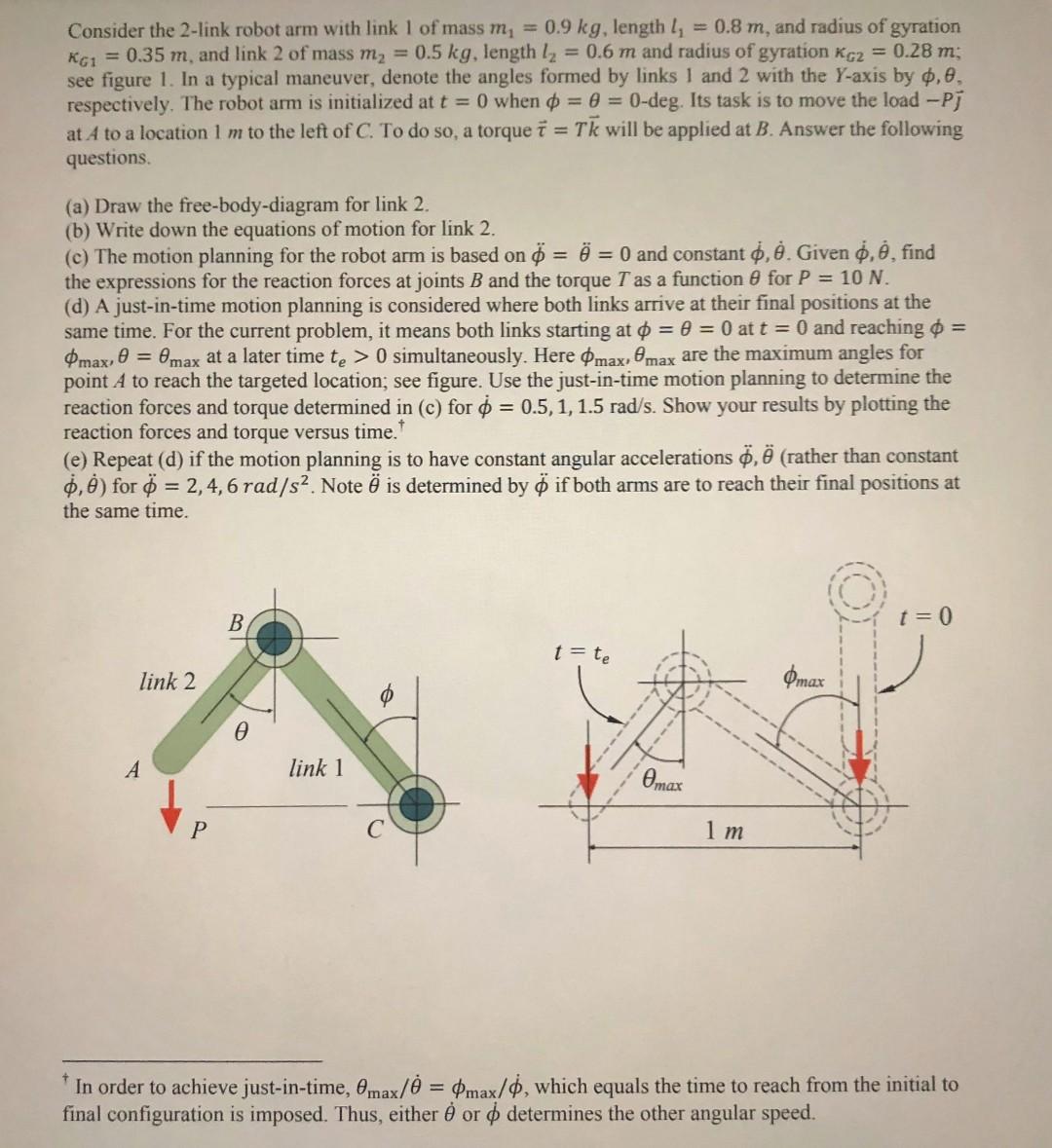 Solved Consider the 2-link robot arm with link 1 of mass m = | Chegg.com