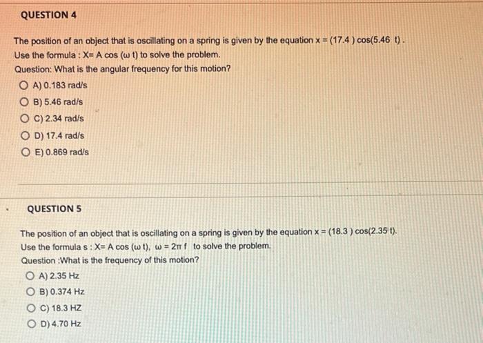 Solved The position of an object that is oscillating on a | Chegg.com