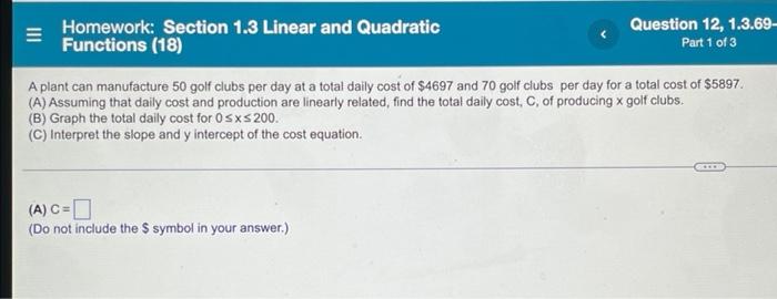 Solved Homework Section 1 3 Linear And Quadratic Functions
