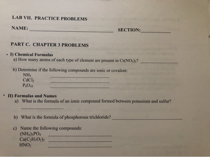 Solved LAB VII. PRACTICE PROBLEMS NAME: SECTION: PART C. | Chegg.com
