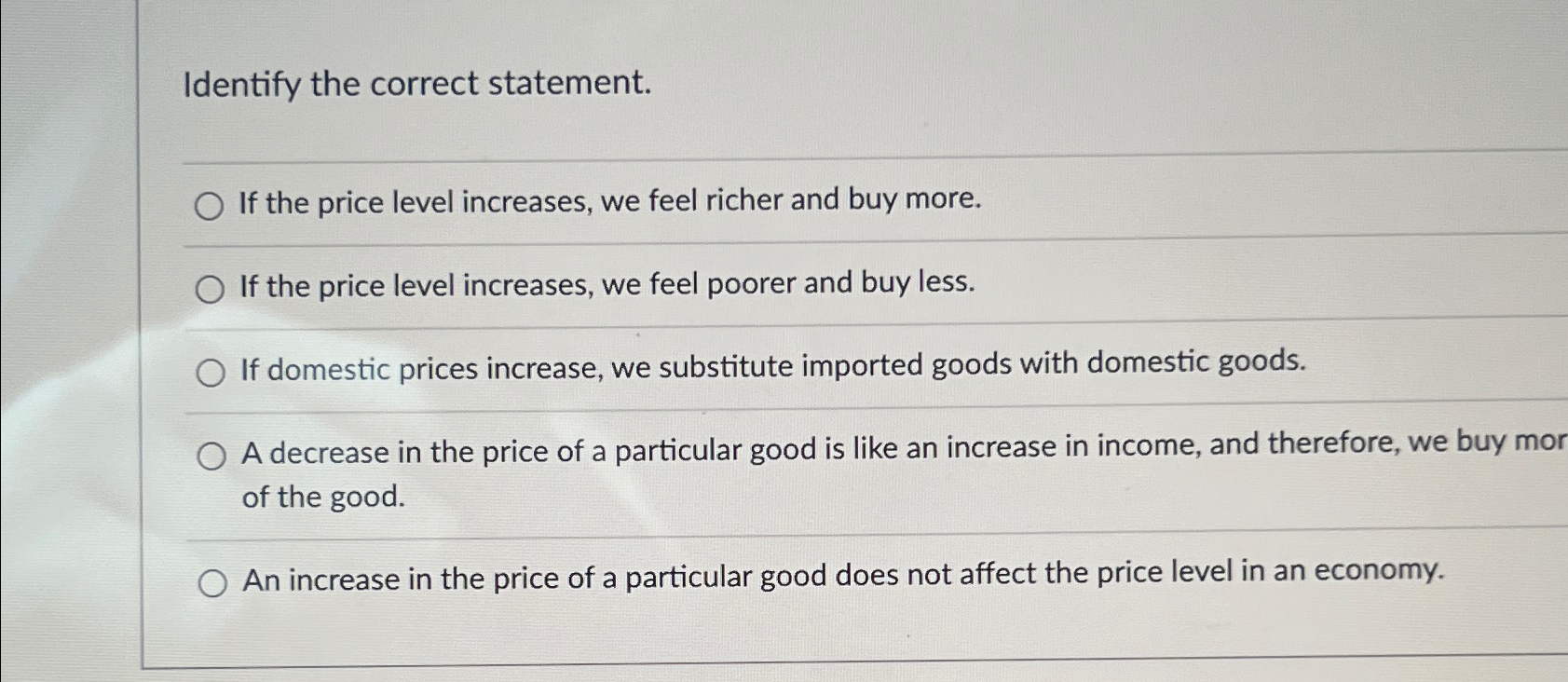 Solved Identify the correct statement.If the price level | Chegg.com