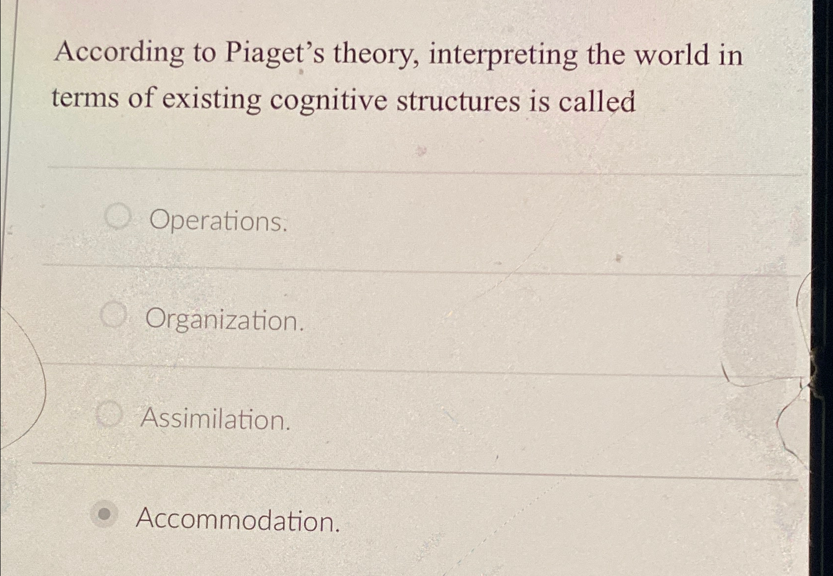 Solved According to Piaget's theory, interpreting the world | Chegg.com