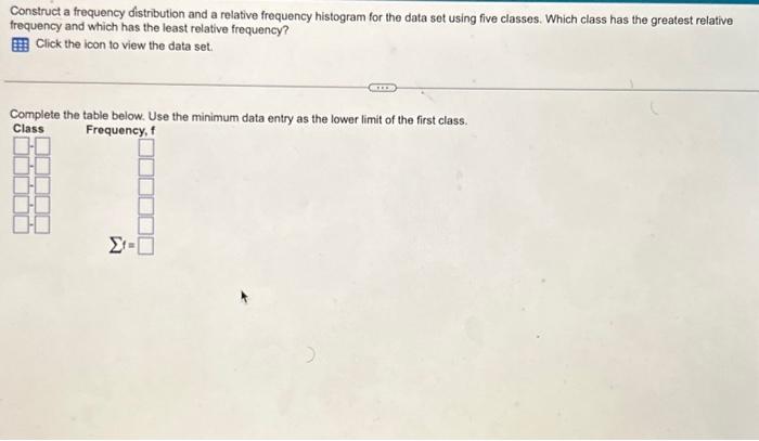 Solved Construct a frequency distribution and a relative | Chegg.com