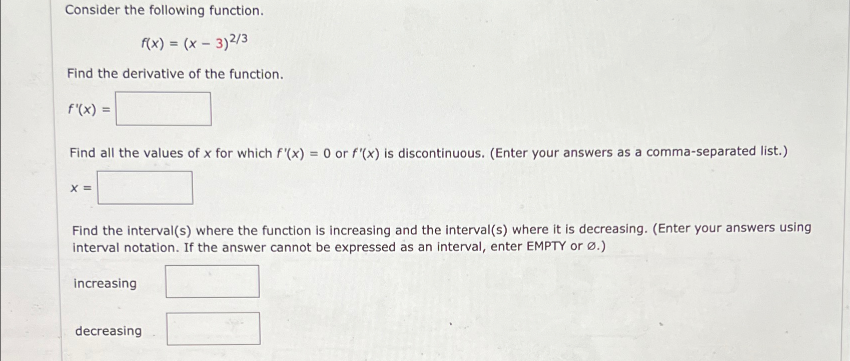 Solved Consider the following function.f(x)=(x-3)23Find the | Chegg.com