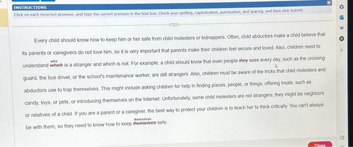 INSTRUCTIONS Click on each incorrect pronoun, and | Chegg.com