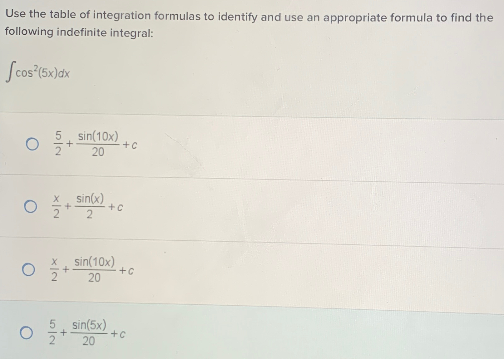 Solved Use the table of integration formulas to identify and | Chegg.com