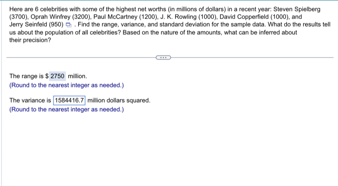 Solved Here are 6 ﻿celebrities with some of the highest net | Chegg.com