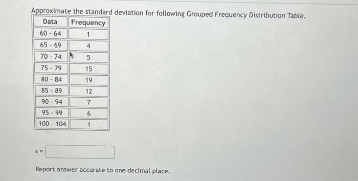 Solved Approximate the standard deviation for following | Chegg.com