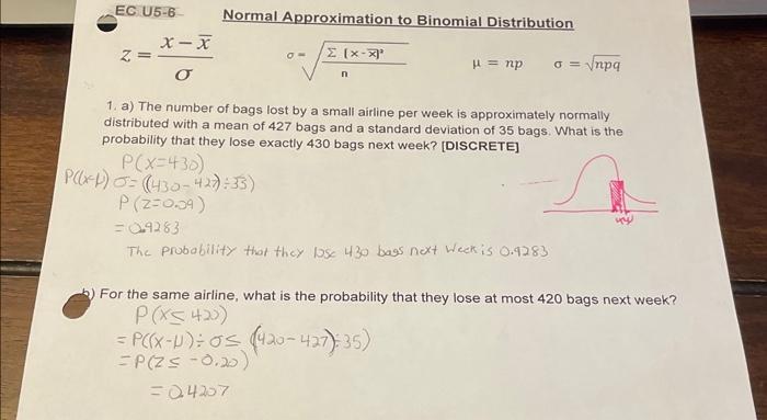 Solved EC U5-6 Normal Approximation to Binomial Distribution | Chegg.com