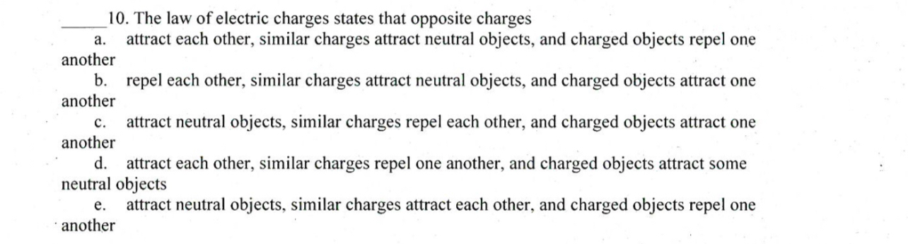 Solved q, 10. ﻿The law of electric charges states that | Chegg.com