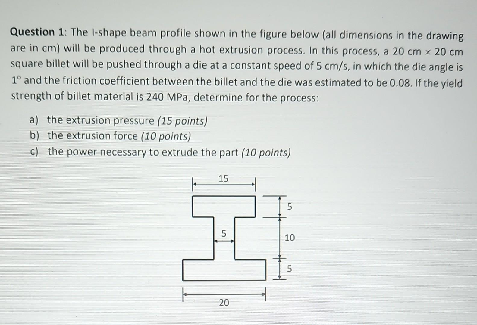 Solved Question 1: The I-shape beam profile shown in the | Chegg.com