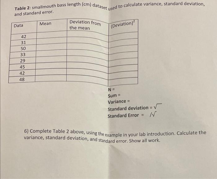 Solved Table 2: smallmouth bass length (cm) dataset used to | Chegg.com