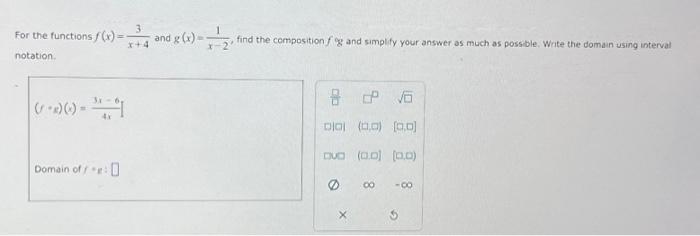 Solved For the functions f(x)= notation. 3x (ƒ •2) (x) = ³x | Chegg.com