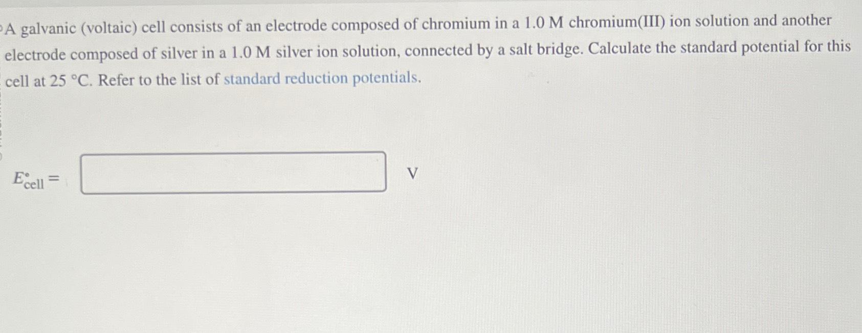 Solved A galvanic (voltaic) cell consists of an electrode | Chegg.com
