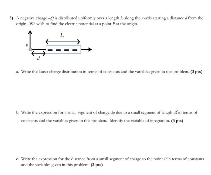 Solved 5) A negative charge -Q is distributed uniformly over | Chegg.com