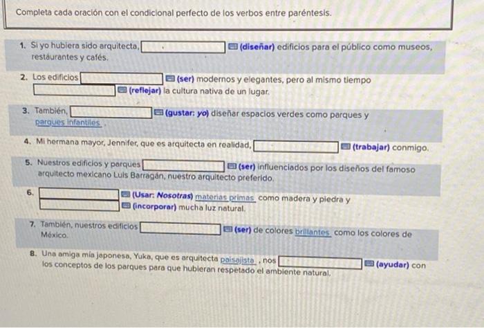 Completa cada oración con el condicional perfecto de | Chegg.com