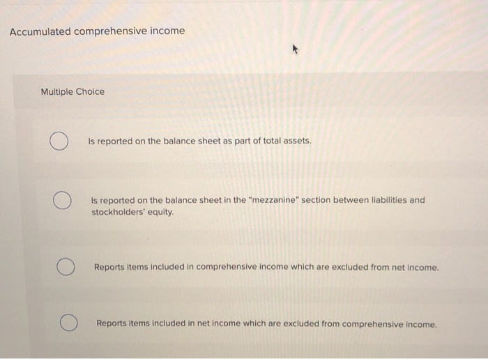 Solved Accumulated comprehensive income Multiple Choice Is | Chegg.com