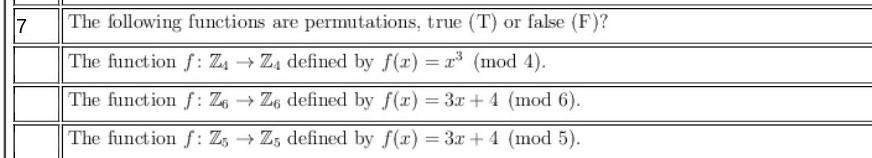Solved 7 The following functions are permutations, true (T) | Chegg.com