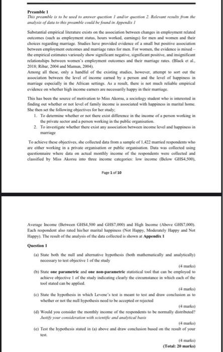 Preamble 1 This preamble is to be used to answer | Chegg.com