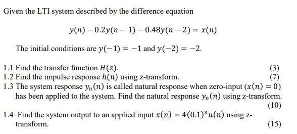 Solved Given the LTI system described by the difference | Chegg.com