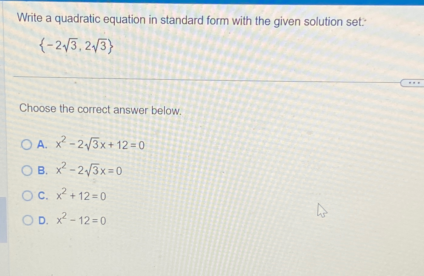 Solved Write a quadratic equation in standard form with the | Chegg.com