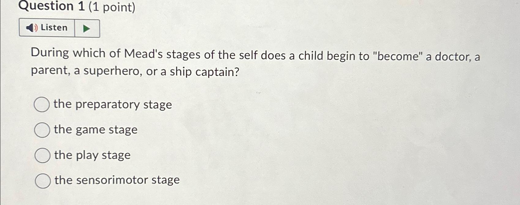 Solved Question 1 (1 ﻿point)During which of Mead's stages of | Chegg.com