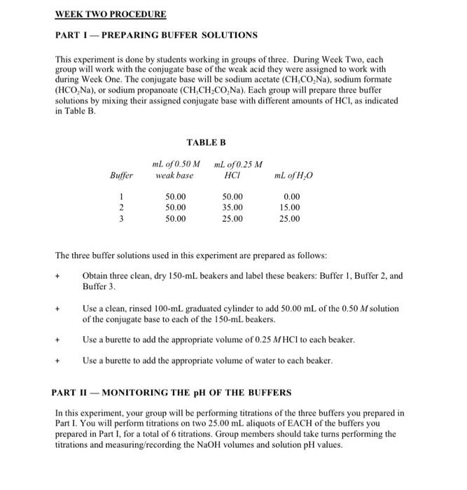 Solved WEEK TWO PROCEDURE PART 1 - PREPARING BUFFER | Chegg.com