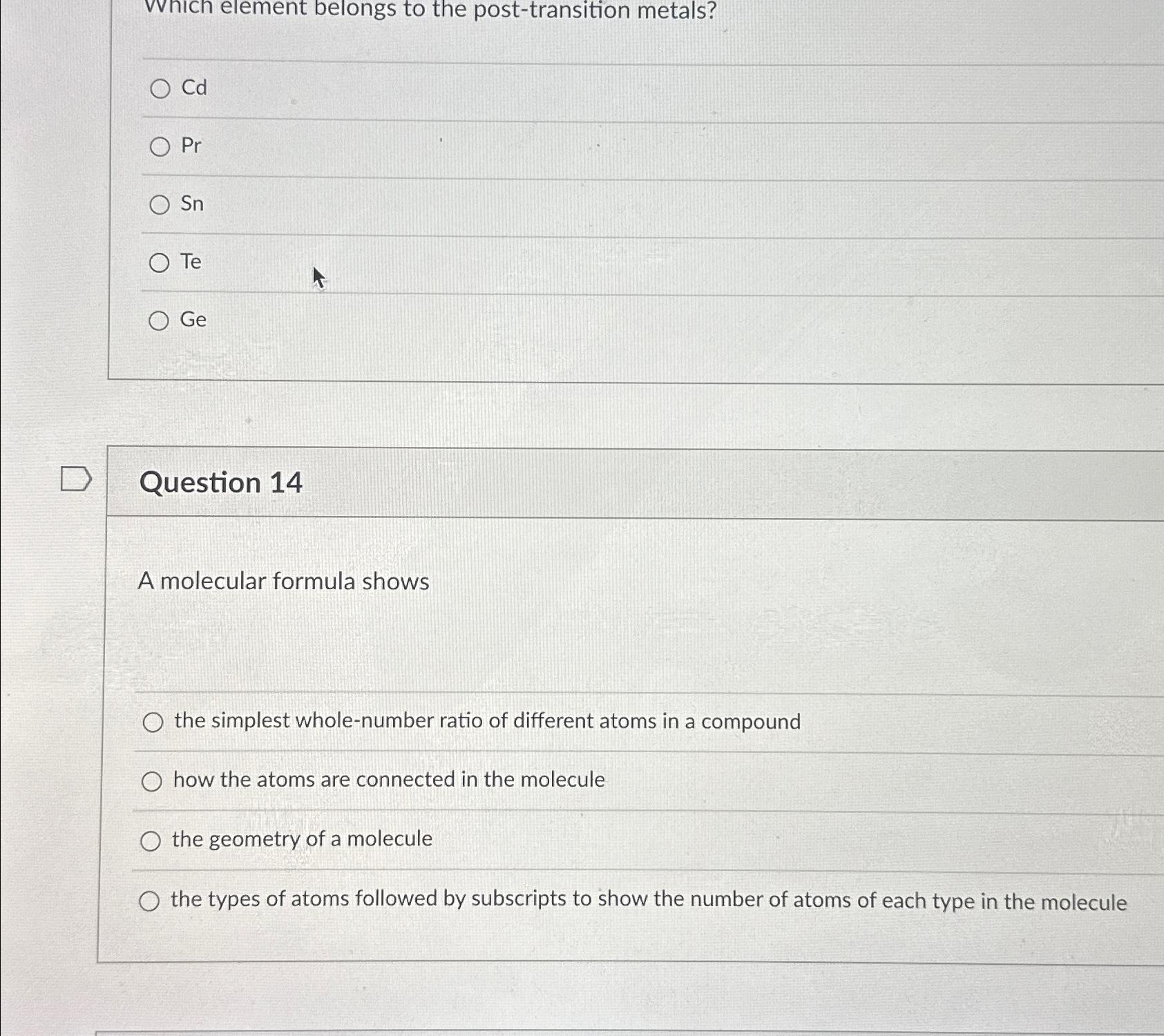 Solved Which element belongs to the post-transition | Chegg.com