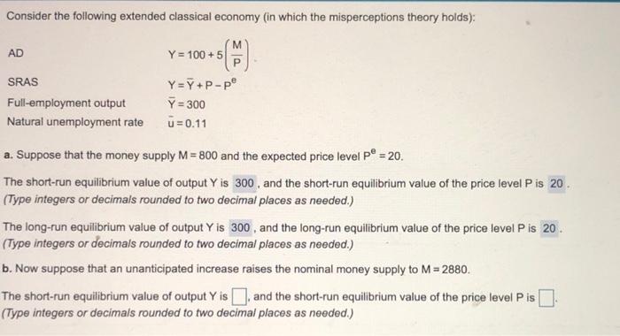 Solved Consider the following extended classical economy (in | Chegg.com
