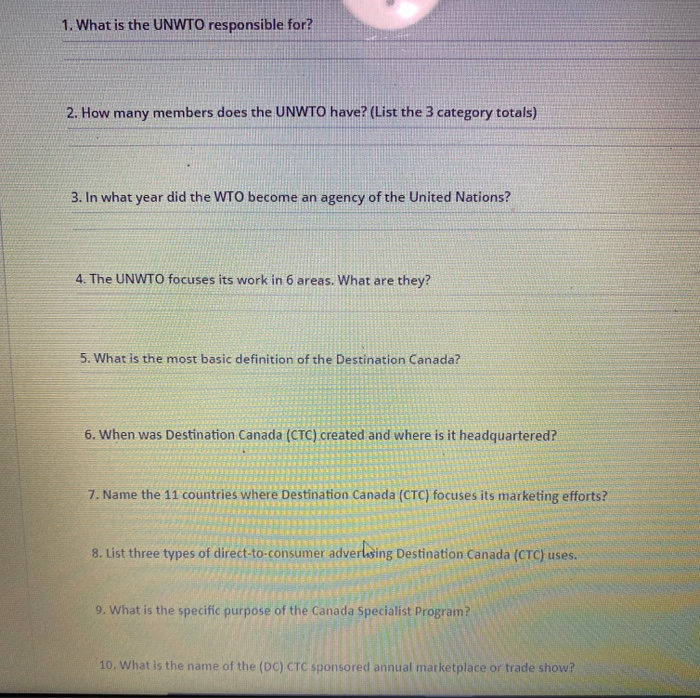 Solved 1. What is the UNWTO responsible for? 2. How many | Chegg.com