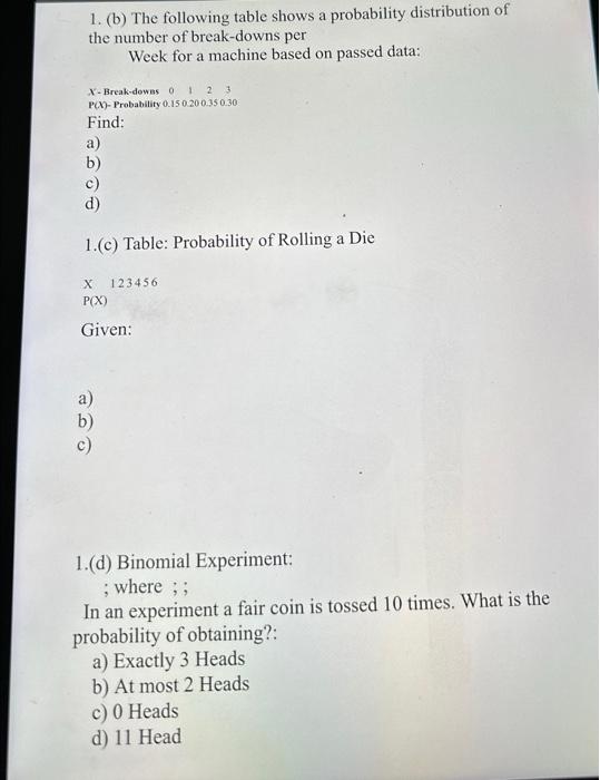 Solved 1. (b) The following table shows a probability | Chegg.com